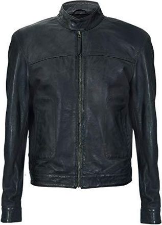 Infinity Leather Veste Harrington Homme Ajust&eacute;e en Cuir V&eacute;ritable Gris avec Col en Cuir V&eacute;ritable 4XL