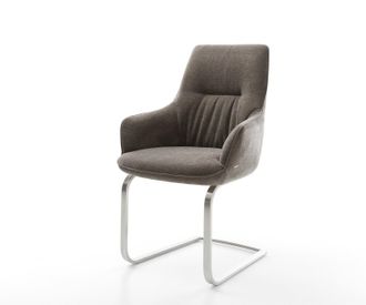 DELIFE Freischwinger Zelia-Flex mit Armlehnen Strukturstoff Soft Taupe Freischwinger flach Edelstahl Taschenfederkern, Esszimmerst&uuml;hle
