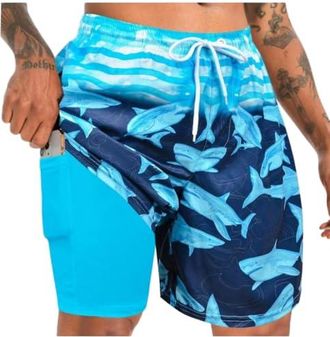 Generic HUIWDP Short de bain d&eacute;t&eacute; tendance en polyester pour homme S&eacute;chage rapide Taille &eacute;lastique Pantalon de plage Traje De Ba&ntilde;o, A14, XXL