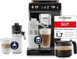 DeLonghi Eletta Explore - Perfetto Kaffeevollautomat mit LatteCrema-Milchaufschäumer, 40 Getränke auf Knopfdruck, farbiges Touch-Display, Dunkelgrau (ECAM452.5