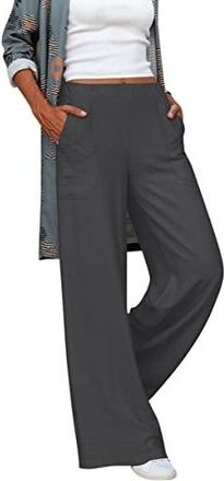 ORANDESIGNE Pantalon Femme Chic Et Elegant Fluide Large Ample Pantalon Solide Leger Ete Taille Elastique Couleur Unie Wide Leg Pants Trousers Boho Pantalon Décont