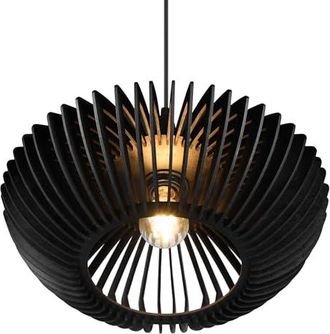 Trio Leuchten Pendelleuchte Colino 315900132, Metall Schwarz matt, Schirm Holz Schwarz matt, exkl. 1x E27