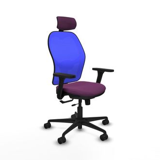 Piqueras y Crespo Ergonomischer B&uuml;rostuhl, Lendenwirbelst&uuml;tze, mit 3D-Armlehnen und Kopfteil, h&ouml;henverstellbar und neigbar, ausgestattet mit Syncro/Traslack. Blau/Viole
