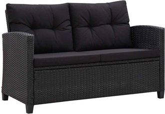 vidaXL Vidaxl - Canap&eacute; 2 places de jardin et coussins Noir 124cm R&eacute;sine tress&eacute;e