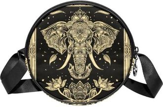 Generic Sac &agrave; bandouli&egrave;re rond pour femme, petit sac &agrave; bandouli&egrave;re ethnique lotus avec fermeture &eacute;clair, bretelles r&eacute;glables, sac &agrave; main rond d&eacute;contract&eacute; pour