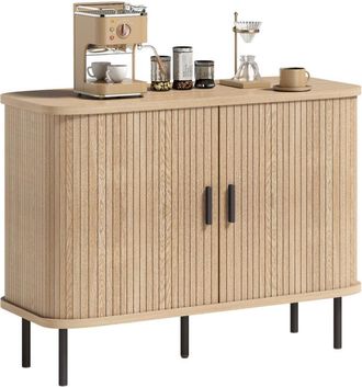 HOMCOM Buffet - meuble rangement - HOMCOM - portes coulissantes &agrave; lamelles et 4 compartiments - pieds m&eacute;tal - bois - 80x40x80cm - ch&ecirc;ne