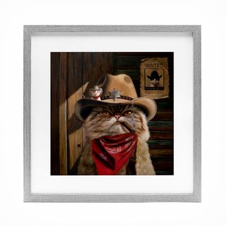 Stupell Industries Deputy Purrkins Cat Sheriff Kunstdruck unter Glas, Design von Lucia Heffernan, 33 x 33 cm, Schwarz