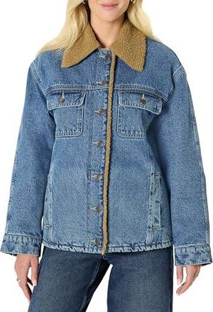 Amazon Essentials Veste en Denim Surdimensionnée Doublée en Fausse Peau de Mouton Femme, Bleu Moyen Vintage, XXL