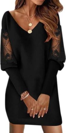 Onsoyours Pull Robe Décontractée À Manches Longues Femme Col Rond Boho Fleurie Mini Robe Élégante Robe Imprimé Lâche Tunique Robe Moulante B Rouge E Noir 3XL