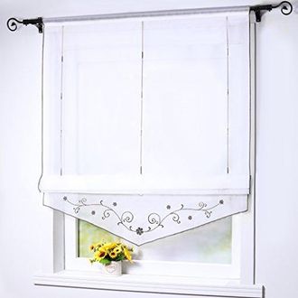 Joyswahl Lisa Store Romain Transparent en Polyester avec Broderie de Fleurs Passe Tringle Rideau Cuisine Chambre Gris LxH 60x140cm