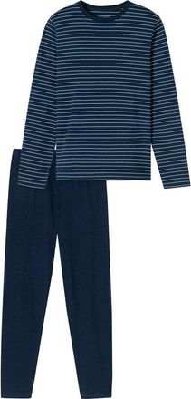 Schiesser Herren Pyjama blau Jersey-Baumwolle gestreift
