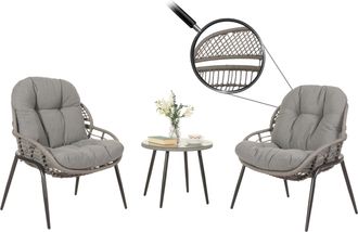 Mendler Poly-Rattan Garnitur HWC-N33, Balkon-Set Gartengarnitur Sitzgruppe Stuhl Beistelltisch - grau, Polster dunkelgrau