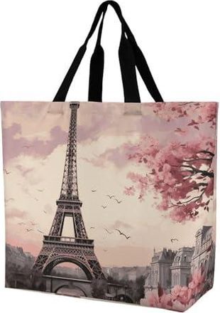 Generic Tour Romantique De Paris Sac &Agrave; Bandouli&egrave;re R&eacute;utilisable Tote Bag D&eacute;contract&eacute; Sac A Main Femme Pour Shopping Gym Quotidienne