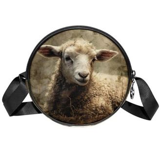 Generic Sac &agrave; bandouli&egrave;re rond pour femme, petit sac &agrave; bandouli&egrave;re vintage en forme de mouton avec fermeture &eacute;clair, bretelles r&eacute;glables, sac &agrave; main rond d&eacute;co