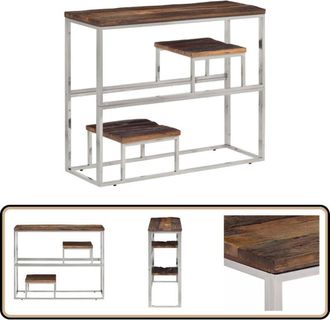 vidaXL Konsolentisch Silbern Edelstahl und Massive Holzschwellen - Konsolentisch - Wohnzimmerm&ouml;bel - Esszimmerm&ouml;bel - Sideboard - Silberner Couchtisch