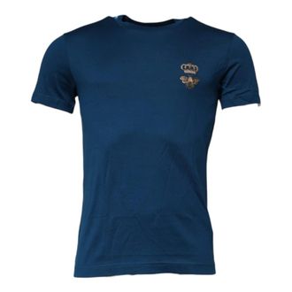 Dolce & Gabbana Krone Bi Besticktes Crew Neck T-shirt - - Tops - Herren - Blau - XS