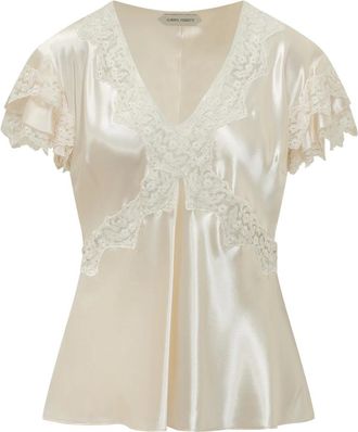 Alberta Ferretti Femme, Blouses et Chemises, Blanc, Taille: 42 FR Lace Ruffled Blouse