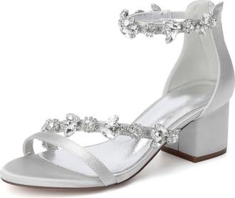 Generic Chaussures De Mariage Sandales À Bout Ouvert Et Talons Carrés À Bride Cheville pour Femmes Mariée Satinée Chunky Heels 5.5Cm,Argent,39 EU