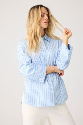 Knowledge Cotton Apparel Damen vegan Hemd Dew Relaxed Stripe Blau