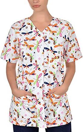 B-Well Carina Tunique pour femme, à manches courtes et col en V, avec boutons, XS