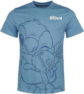 Lilo & Stitch Disney Lilo & Stitch Hugging Stitch Femme T-Shirt Manches Courtes Bleu S 100% Coton Regular/Coupe Standard