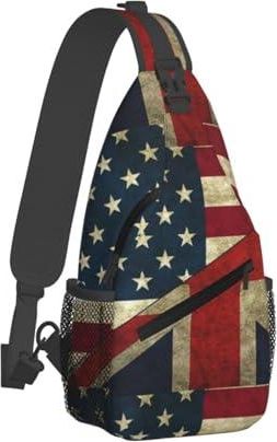 Generic Sacoche Tactique Drapeau des &Eacute;tats-Unis et du Royaume-Uni R&eacute;glable Sac De Poitrine L&eacute;ger Crossbody Bag pour Homme Femme Randonn&eacute;e