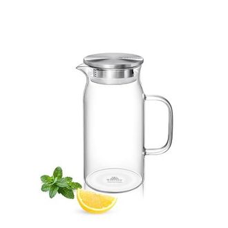 Wilmax England Wilmax - Carafe en verre avec couvercle en acier inoxydable - 1000 ml - Carafe pour boissons chaudes ou froides - Carafe à eau en verre borosilicate -