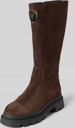 Blauer Stiefel aus Leder mit Label-Applikation Modell KIMMEL