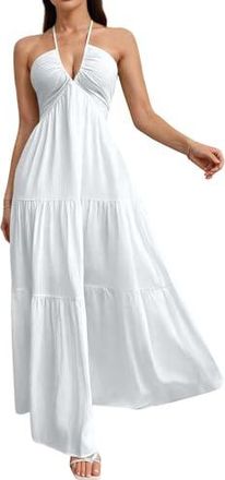 Generic Robe formelle pour femme, robe dété avec col en V, dos nu, bretelles spaghetti réglables, taille A, robe dinvitée de mariage pour femme, blanc, L