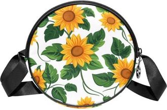 Generic Petit sac &agrave; bandouli&egrave;re rond pour femme, motif tournesol avec fermeture &eacute;clair, bretelles r&eacute;glables, style d&eacute;contract&eacute;, pour femmes et filles