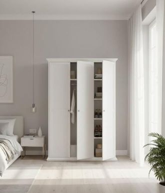 Dmora Garde-Robe 3 Portes Justine, Meubles de Chambre, Penderie de Plain-Pied, Placard &agrave; v&ecirc;tements, 139x61 h201 cm, Blanc