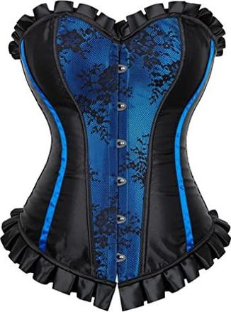 Grebrafan Corset Broderie Femme Medieval Bustier Top (EUR(48-50) 6XL, Bleu)