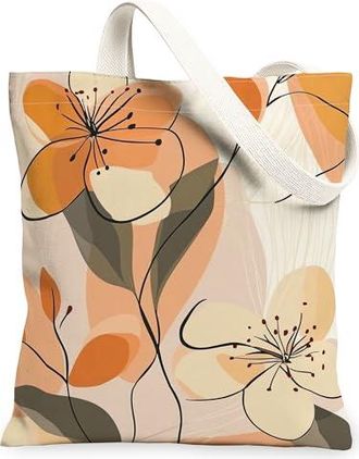 Generic Sac fourre-tout en toile r&eacute;utilisable motif fleurs de prunier du milieu du si&egrave;cle 33 x 38,1 cm, r&eacute;tro funky groovy floral imprim&eacute; floral sac d&eacute;picerie