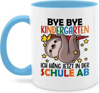 Shirtracer Tasse Tassen 325ml - Einschulung Geschenk Schulanfang - Bye Bye Kindergarten ich hänge jetzt in der Schule ab mit Faultier - schwarz/bunt - 325 ml - H