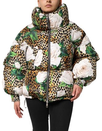 Dolce & Gabbana Womens Multicolor Leopard Rose Puffer Quilted Jacket Polyester Clothing