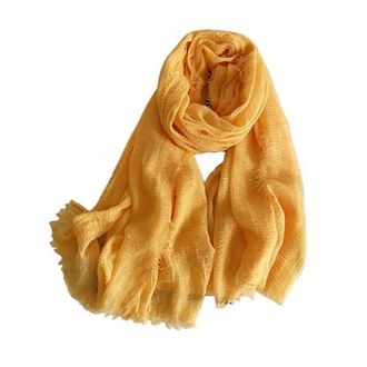 Generic &Eacute;charpe unisexe douce froiss&eacute;e avec bords frang&eacute;s, &eacute;charpe tendance en lin m&eacute;lang&eacute;, lin, ch&acirc;le, voyage, jaune, taille unique