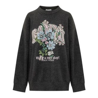 Ganni Oversized Pullover mit langen &Auml;rmeln - - Knitwear - Damen - Grau - S
