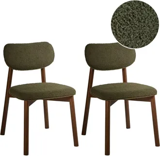 Beliani Lot de 2 Chaises de Salle &agrave; Manger en Boucl&eacute; Assise et Dossier Rembourr&eacute; en Bois dH&eacute;v&eacute;a Meuble Cuisine Marron Fonc&eacute; et Vert Mills