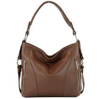 modamoda.de T202 Damen Leder Henkeltasche Schultertasche handmade in Italy, Farbe:Schokobraun