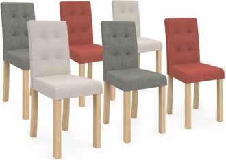 IDMarket Lot de 6 chaises POLGA capitonn&eacute;es mix color gris, terracotta et beige