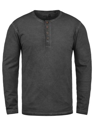Solid SDTimur Herren Longsleeve Langarmshirt Shirt mit Grandad-Ausschnitt 100% Baumwolle Regular fit, Größe:L, Farbe:Black (9000)