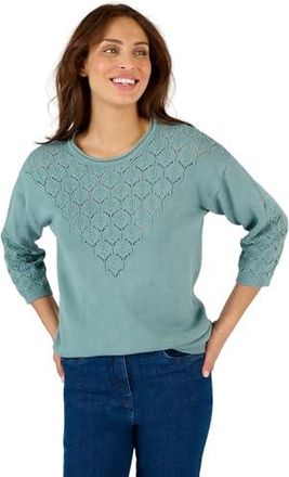 Damart Pull Maille Ajourée, Femme, Col Rond, Vert Grisé, 38/40