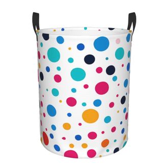 Generic Bunte Punkte W&auml;schekorb Rund Korb Aufbewahrung Mit Henkel W&auml;scheeimer F&uuml;r Decken Schlafzimmer W&auml;schekammer