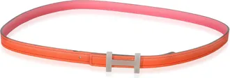 Herm&egrave;s Mens Rose Azalee Epsom Orange Poppy Swift Focus Belt Phw 80-32 Leather