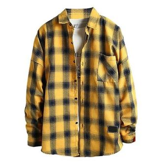 Generic Chemise &agrave; carreaux boutonn&eacute;e &agrave; manches longues pour homme avec poche de poitrine - Haut printemps et automne - Coupe d&eacute;contract&eacute;e - Confortable - Sans