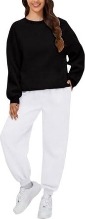 Generic Survêtement 2 pièces pour femme - Tendance britannique - Streetwear Y2K - Couleur pure - Automne et hiver - Survêtement décontracté à col rond - Panta