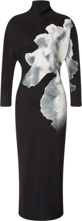Alberta Ferretti Femme, Robes, Noir, Taille: 42 FR Robe Midi &agrave; Manches Longues et Imprim&eacute; Orchid&eacute;e