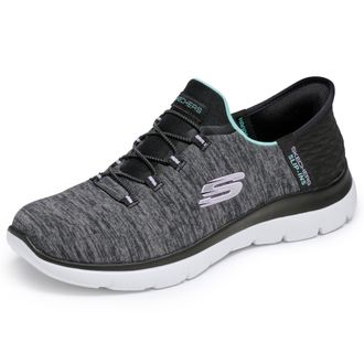 Skechers Damen Summits Hands-Free Slip-ins - Memory Foam Insole, Heel Pillow, Vegan Materials Sneaker, Schwarz/T&uuml;rkis, 39.5 EU Weit