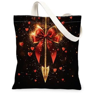 Generic Sacs fourre-tout r&eacute;utilisables en toile pour la Saint-Valentin, motif noeud et pointe de fl&egrave;che, sacs d&eacute;picerie, l&eacute;gers et lavables, toile pour voyage