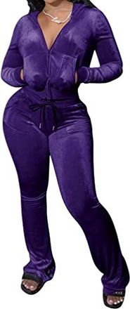 Minetom Surv&ecirc;tements Femmes Velours Loungewear Zipp&eacute; Sweat &agrave; Capuche Ensemble de Sport Jogging Hoodie Manches Longues Haut et Pantalon 2 Pi&egrave;ces A Violet XS